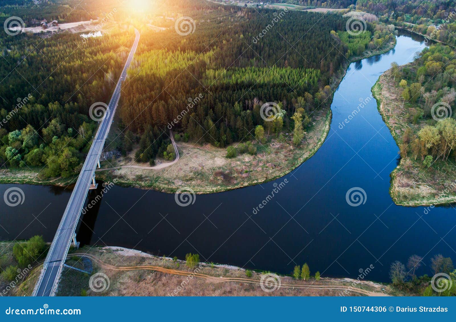 Bridge through River, Aerial Stock Photo - Image of view, light: 150744306