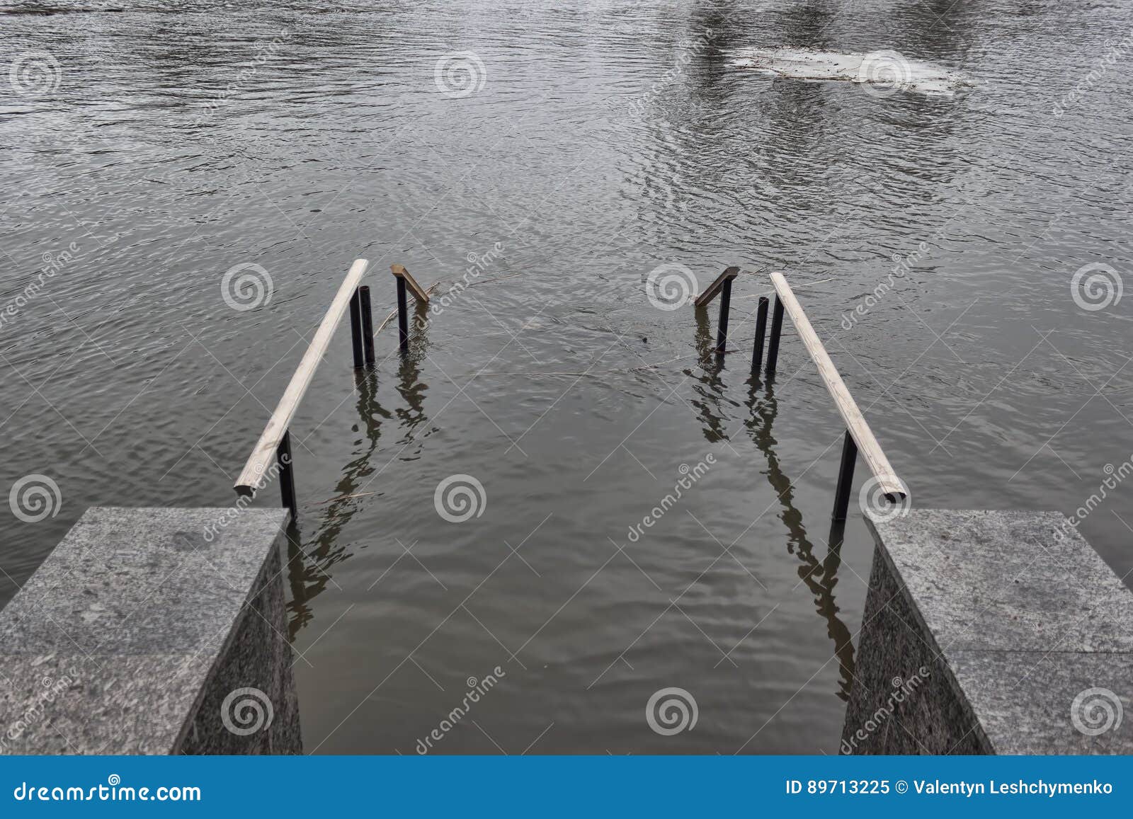 The Bridge at the River Flooded Stock Image - Image of horizon ...