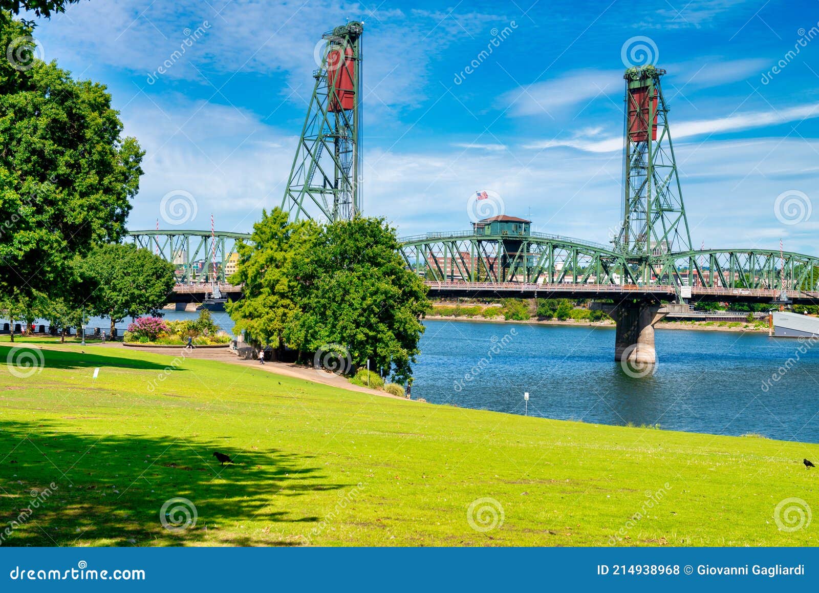 Bridge and River of Portland on a Sunny Day, Oregon Stock Photo - Image ...