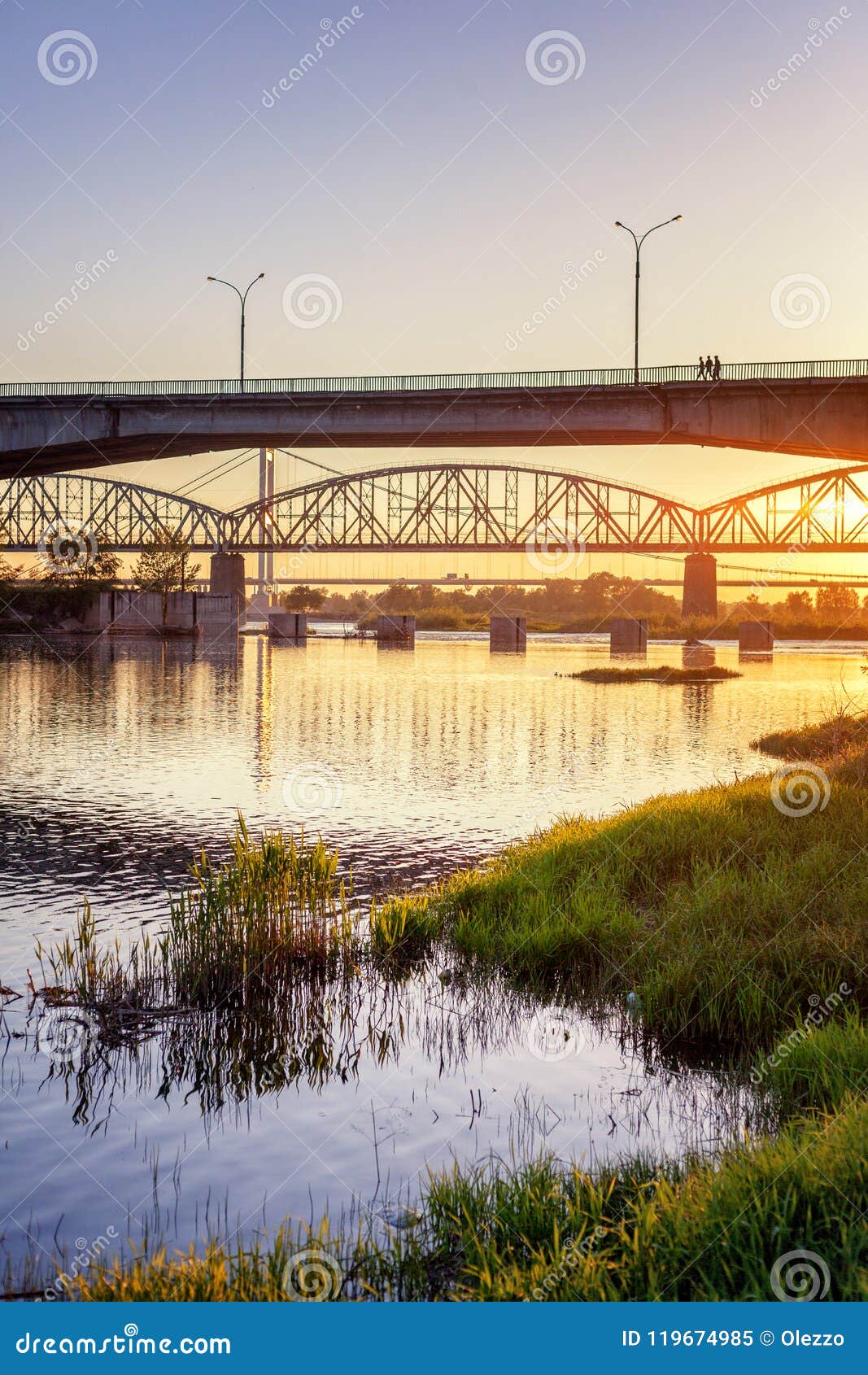 Bridge and River in the Rays of the Setting Sun, Beautiful City Stock ...