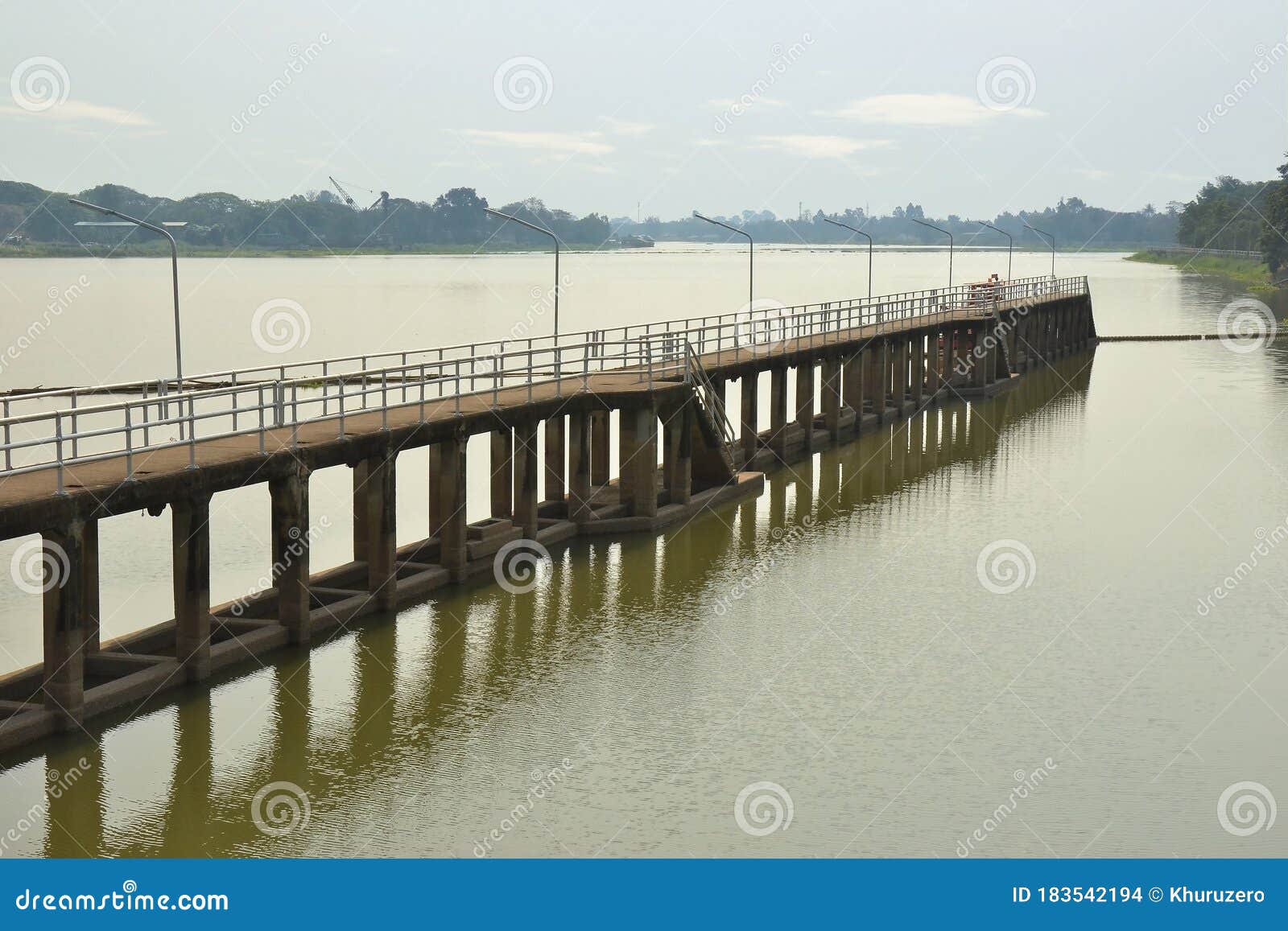 Bridge Road on Dam Wall in River Stock Photo - Image of background ...