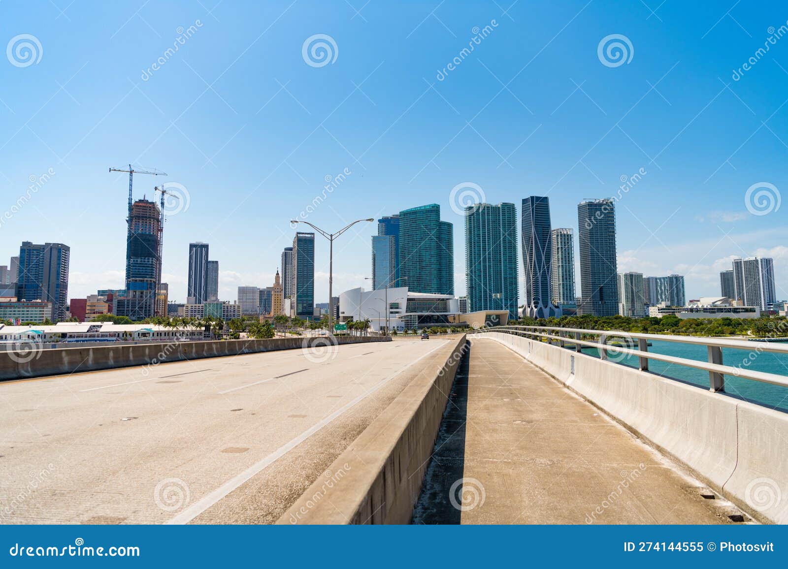 Bridge Road Over River on Urban Skyline Stock Image - Image of autobahn ...