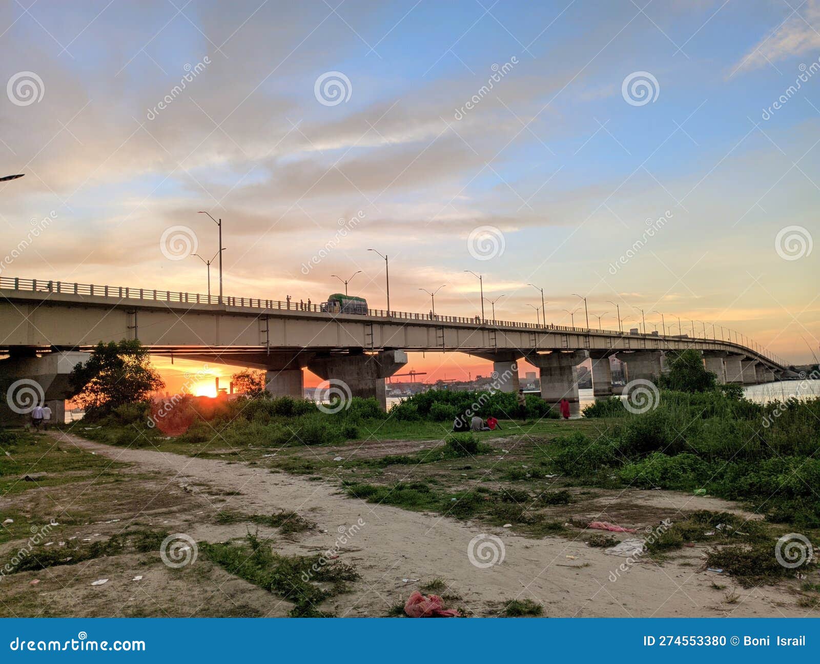 Bridge with a Road and a Sunset Meghna Bridge Evening Time Photo stock ...