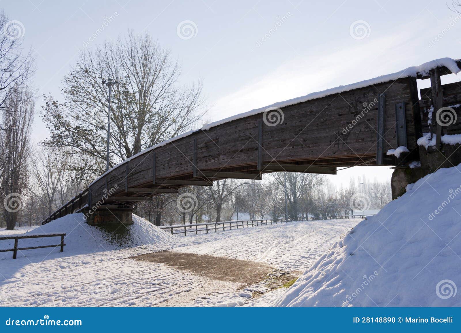A bridge in the snow stock photo. Image of background - 28148890