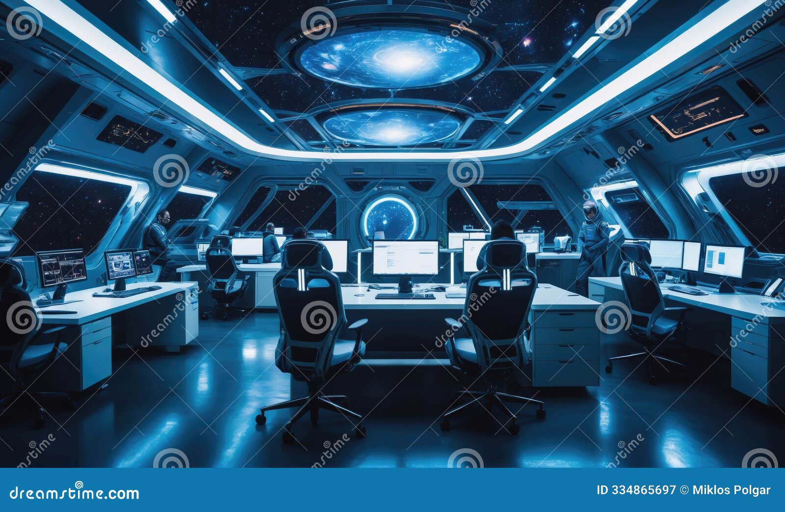 The Bridge of a Spaceship, with a View of the Earth in the Window, is ...