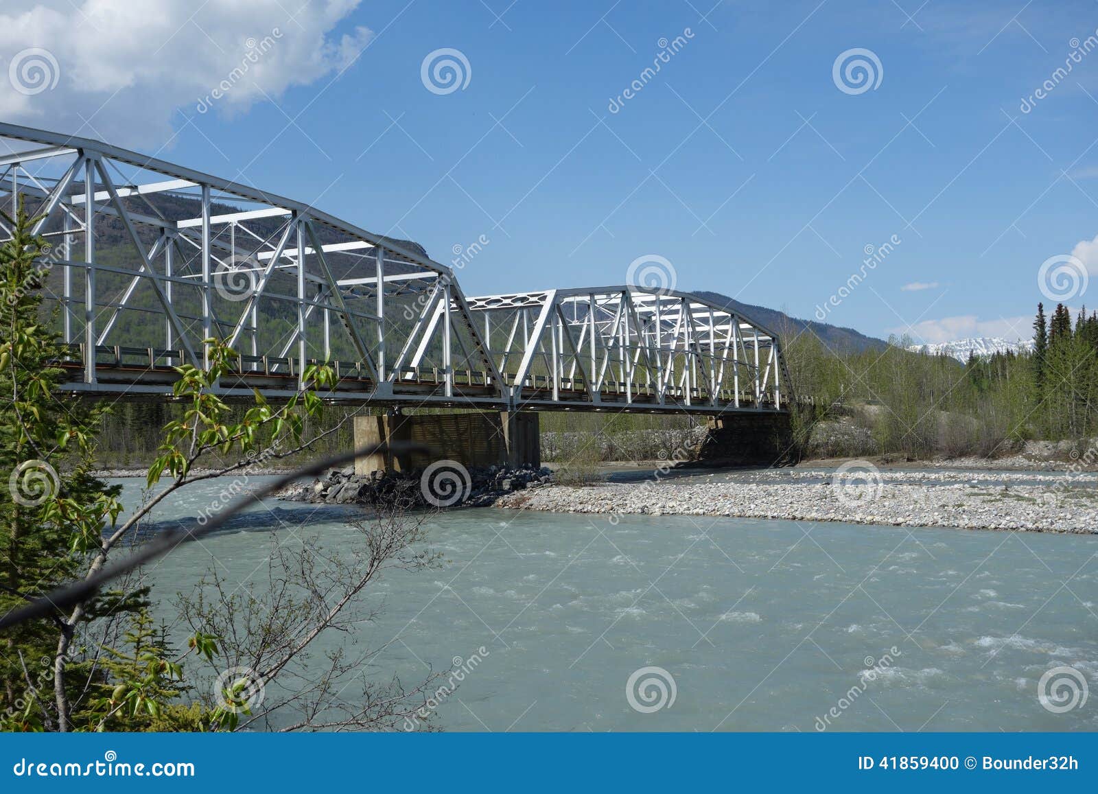 A Bridge Spanning a Large River. Stock Photo - Image of pine, massive ...