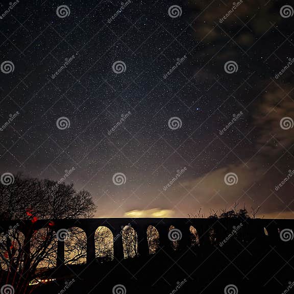 Bridge with Starry Sky in the Background at Night Stock Photo - Image ...