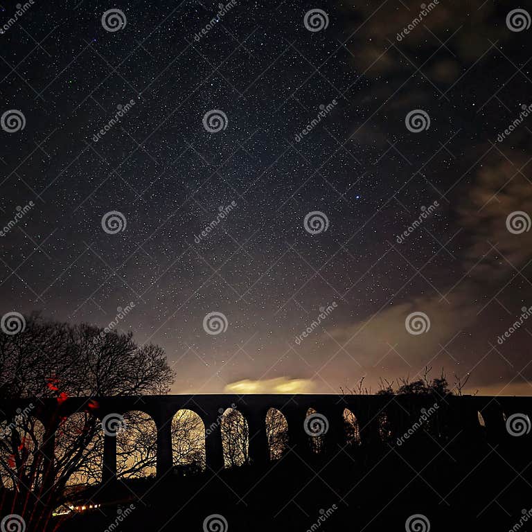 Bridge with Starry Sky in the Background at Night Stock Photo - Image ...