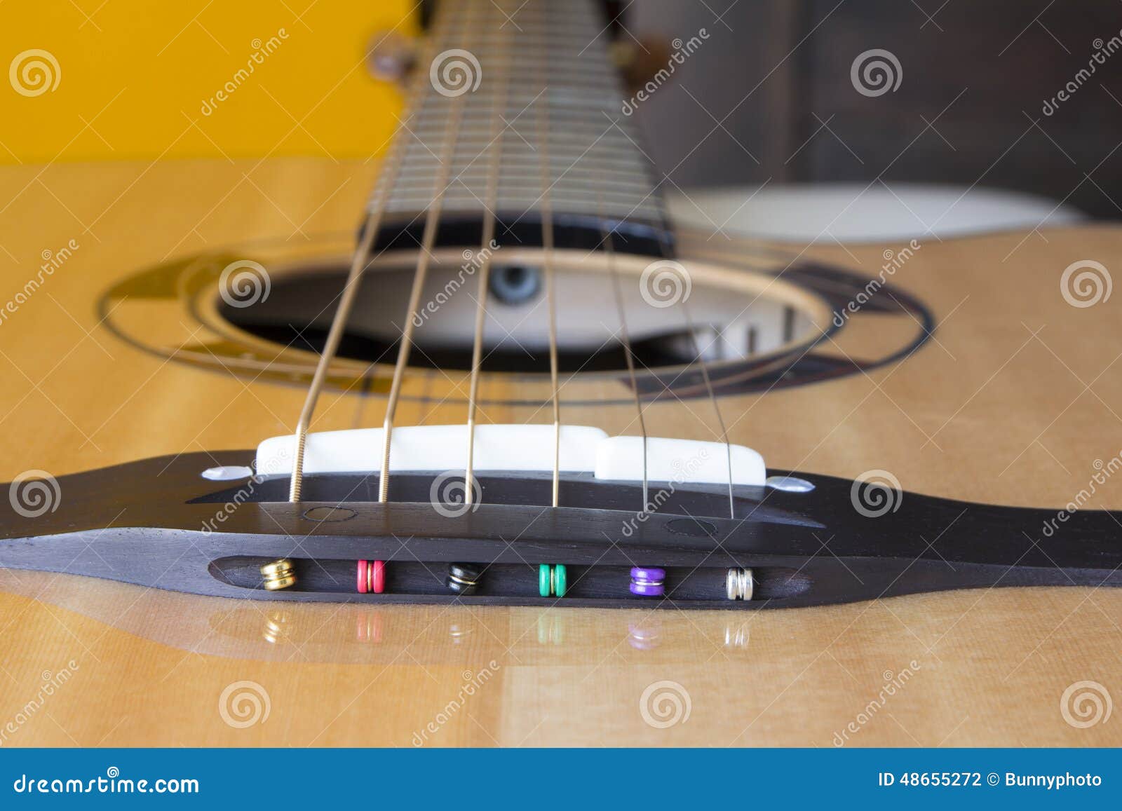Bridge and Strings Installation of Acoustic Guitar Stock Photo - Image ...