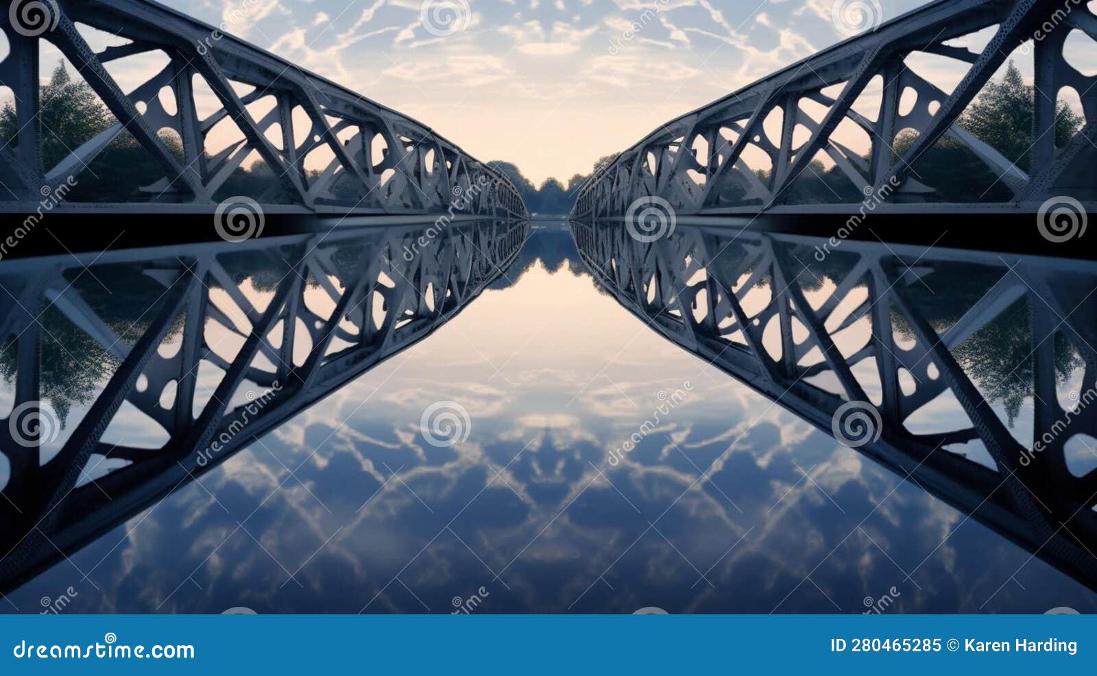 Bridge Structure Reflecting in Water Stock Illustration - Illustration ...