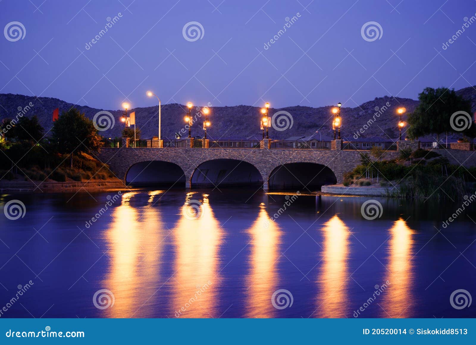Bridge at sunset stock photo. Image of night, bank, reflection - 20520014