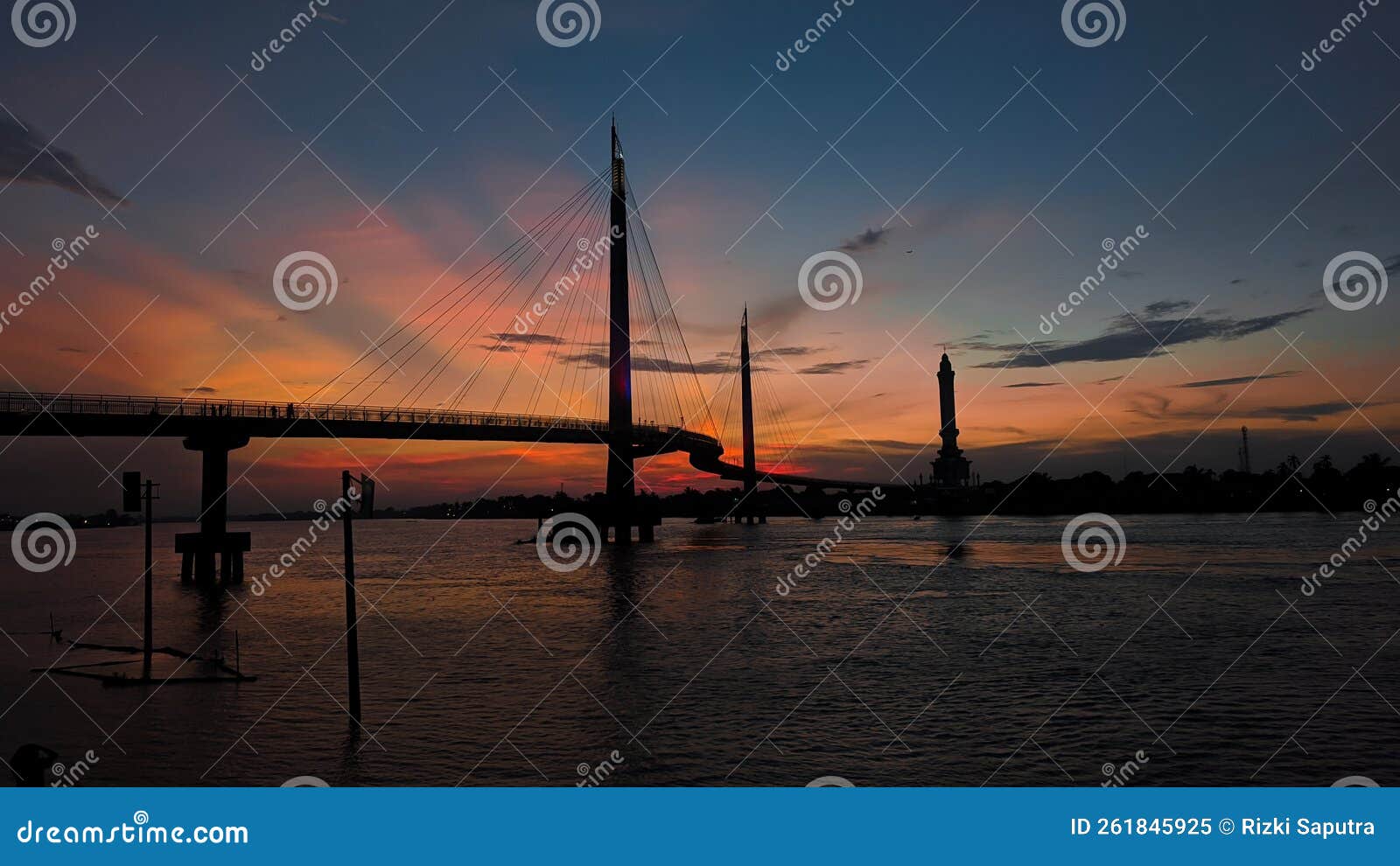 The bridge and sunset stock image. Image of cloud, river - 261845925