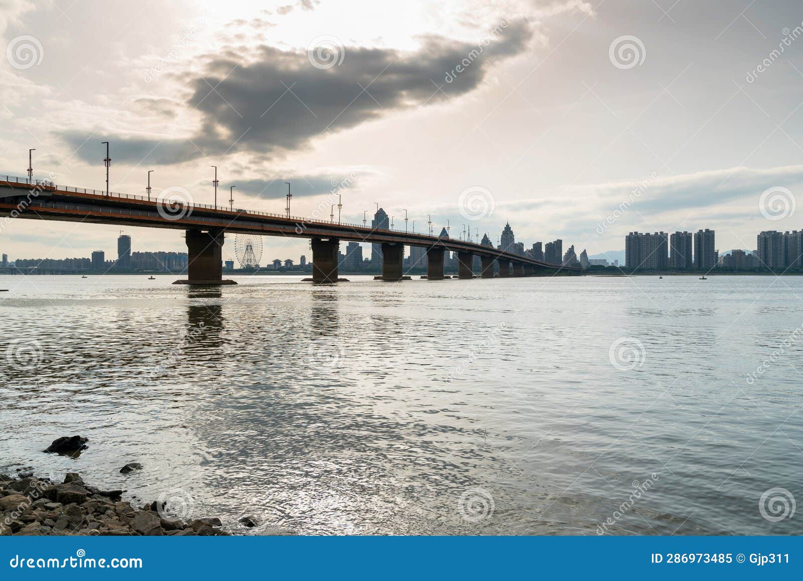 Bridge at Sunset in Modern City Stock Image - Image of travel, place ...