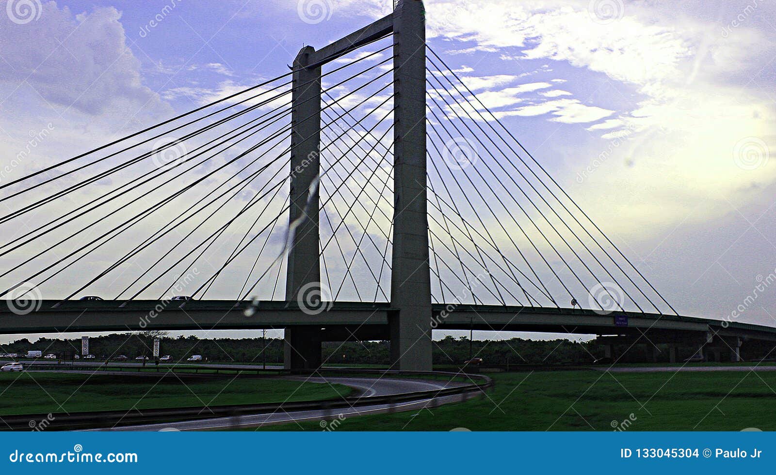 Bridge Suspended by Cables. Stock Photo - Image of structure, water ...