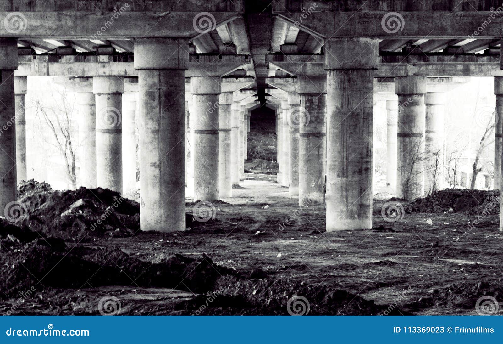 Bridge Symetrical Columns and Concrete Blocks Stock Image - Image of ...