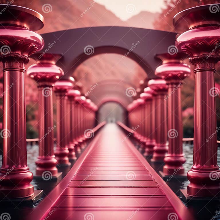 A Bridge with Tall Pink Columns Stock Illustration - Illustration of ...