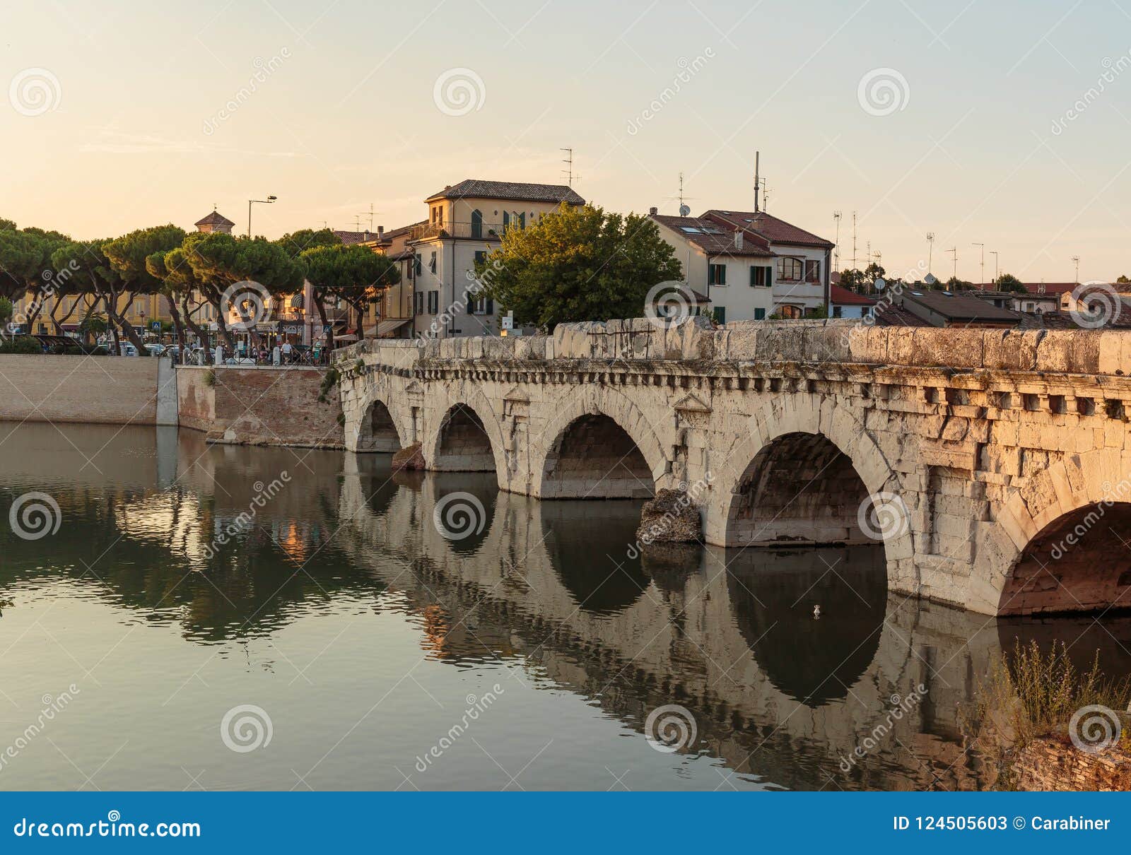 Bridge of Tiberius in Rimini, Italy. Stock Image - Image of reflection ...