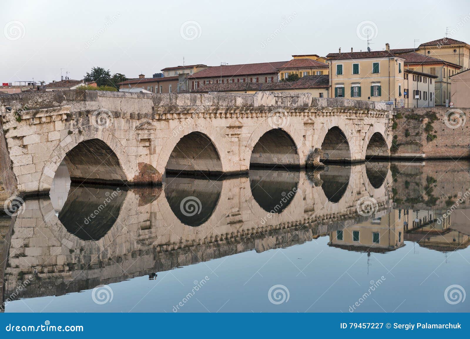 Bridge of Tiberius in Rimini, Italy. Stock Image - Image of river ...