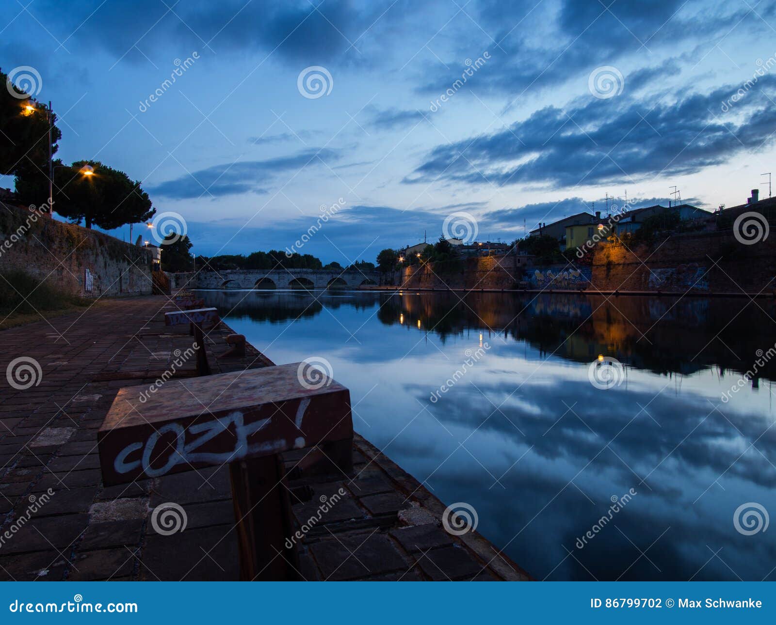 The Bridge of Tiberius in Rimini at Sunset II Stock Photo - Image of ...