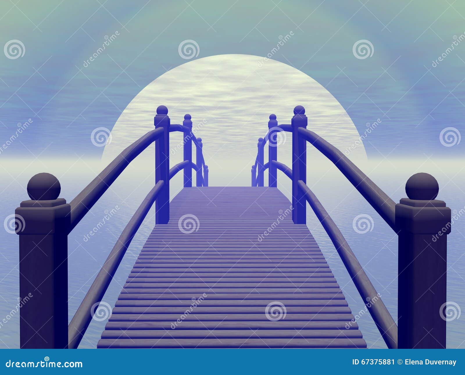 Bridge To Blue Sun - 3D Render Stock Illustration - Illustration of ...