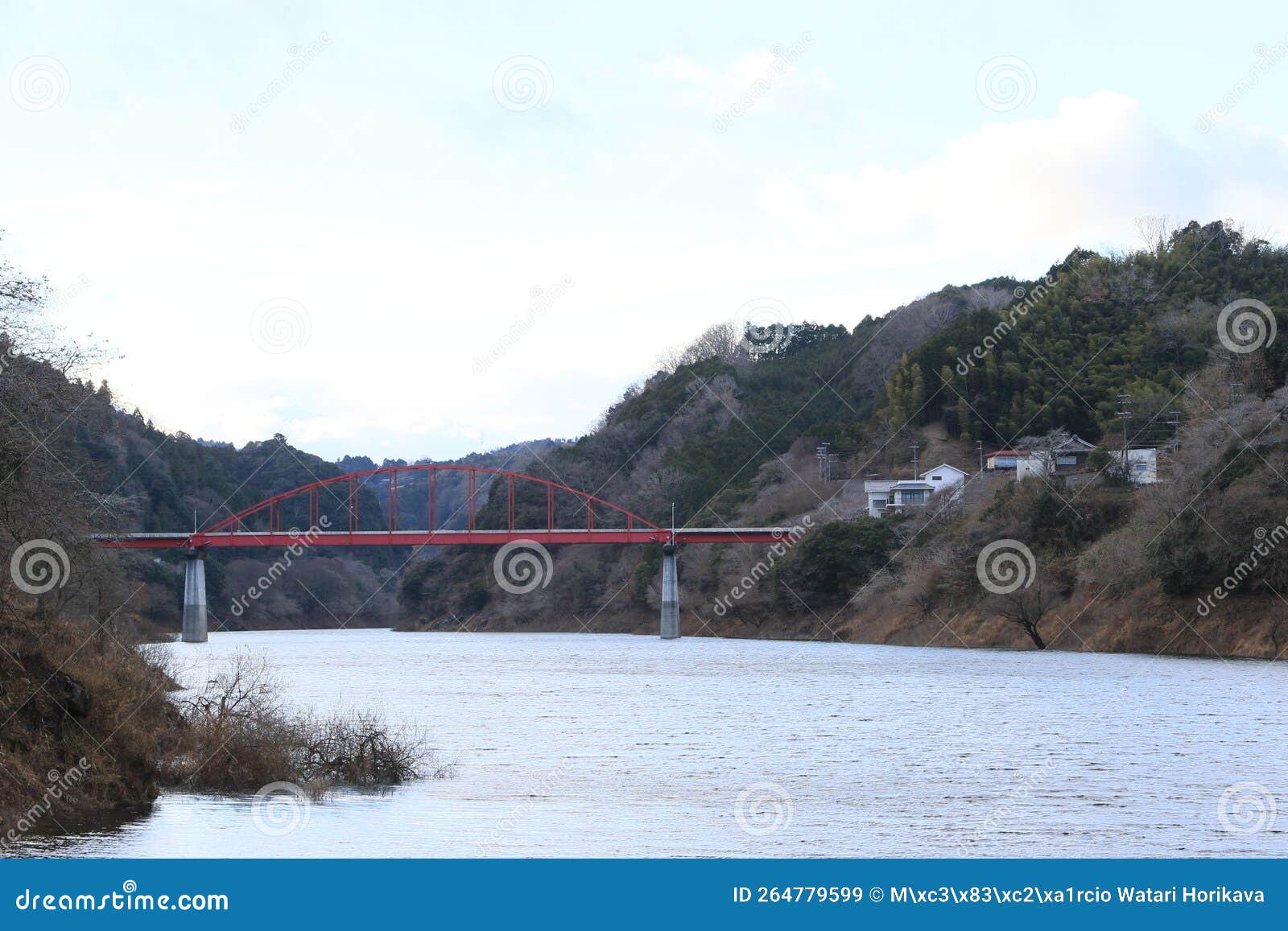 Red Bridge To Cross the River. Stock Image - Image of architecture ...
