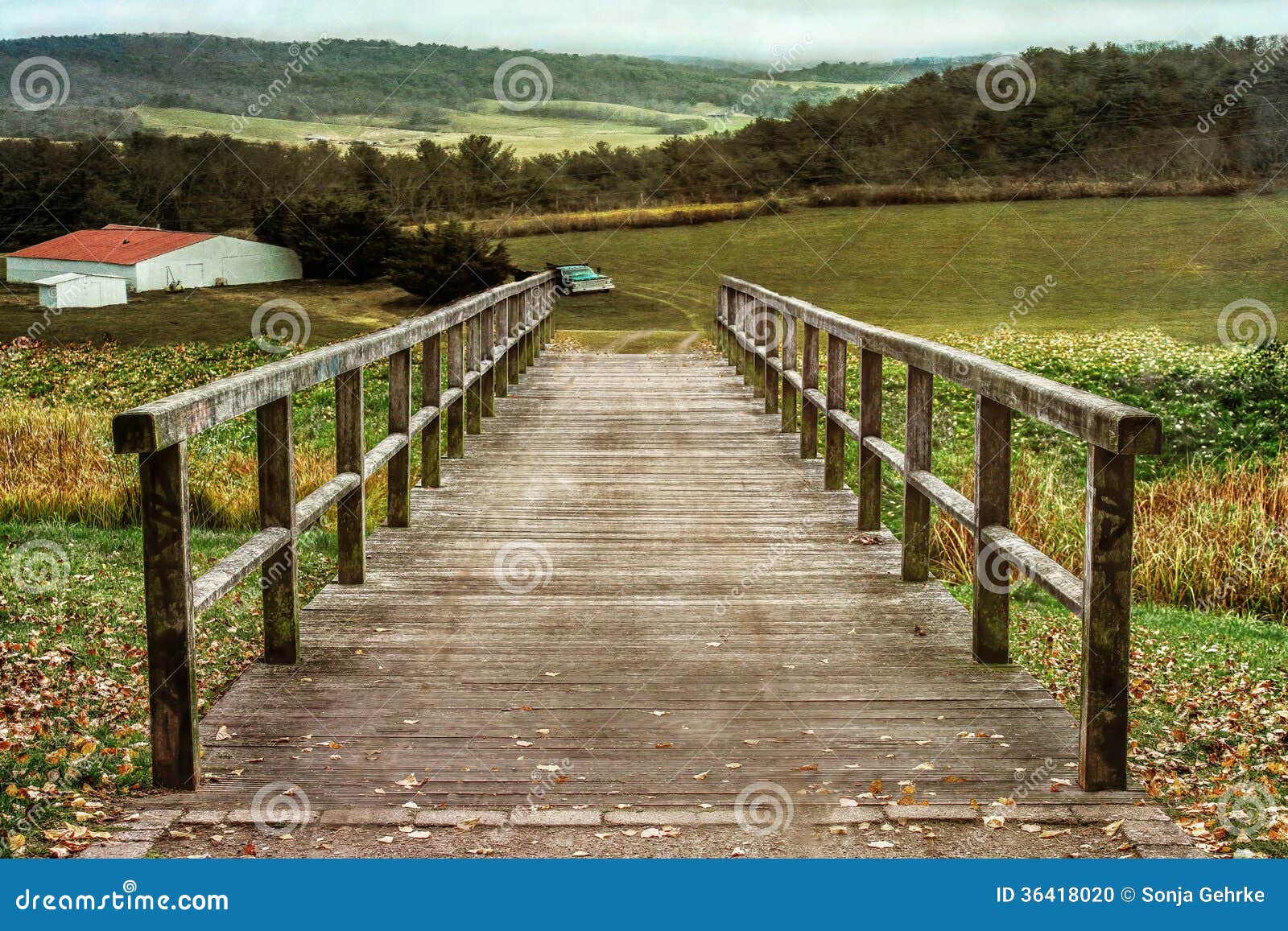 Bridge to the farm stock photo. Image of trees, house - 36418020