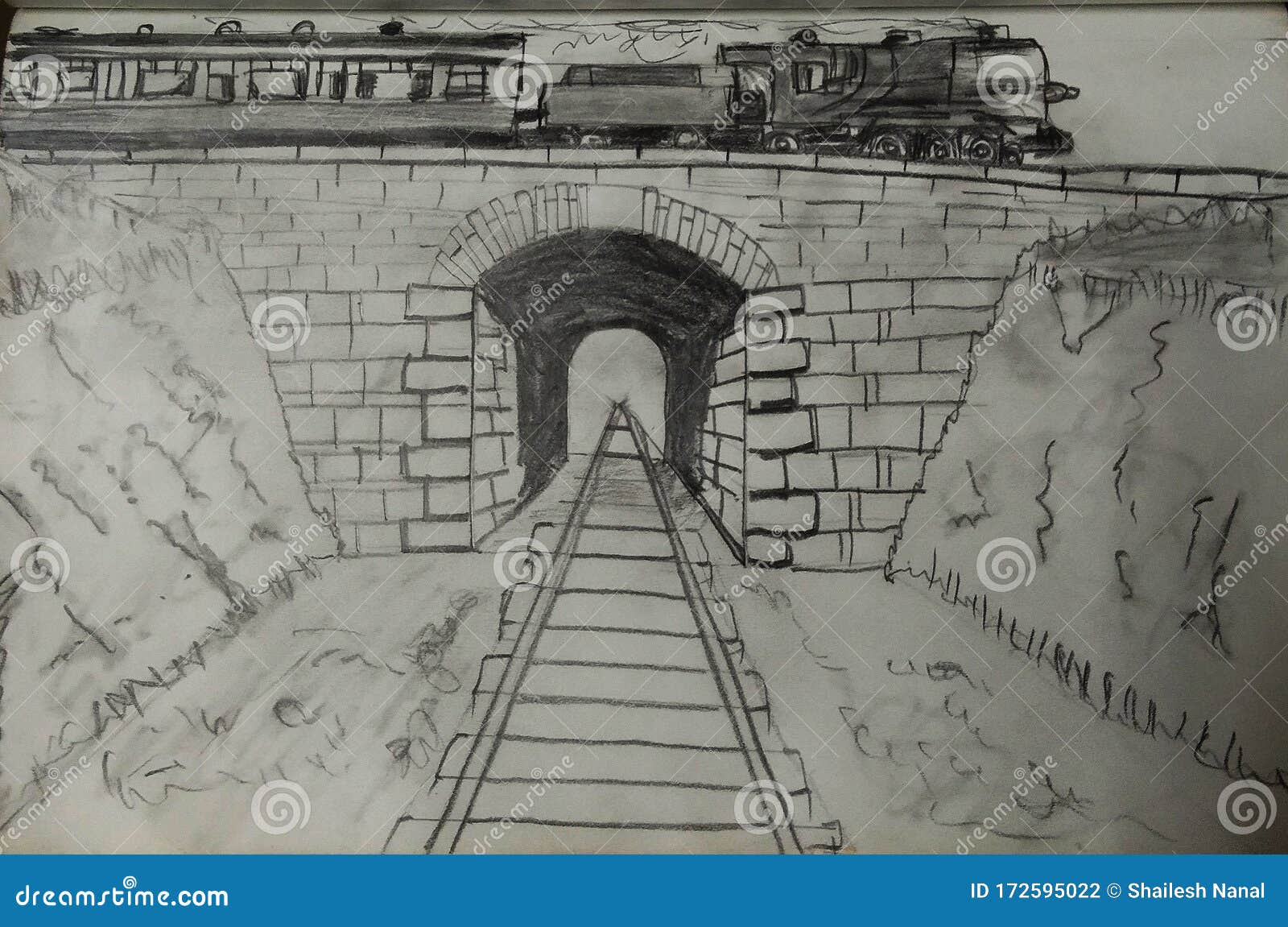A Bridge and the Train Sketch Stock Illustration - Illustration of ...