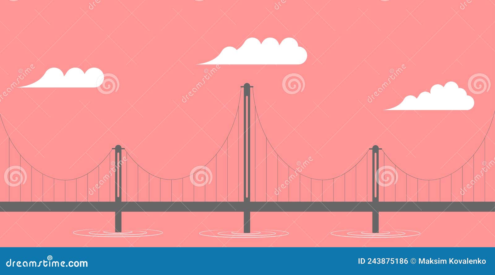Bridge for Transport Over the Sea Background. Flat Vector Illustration ...