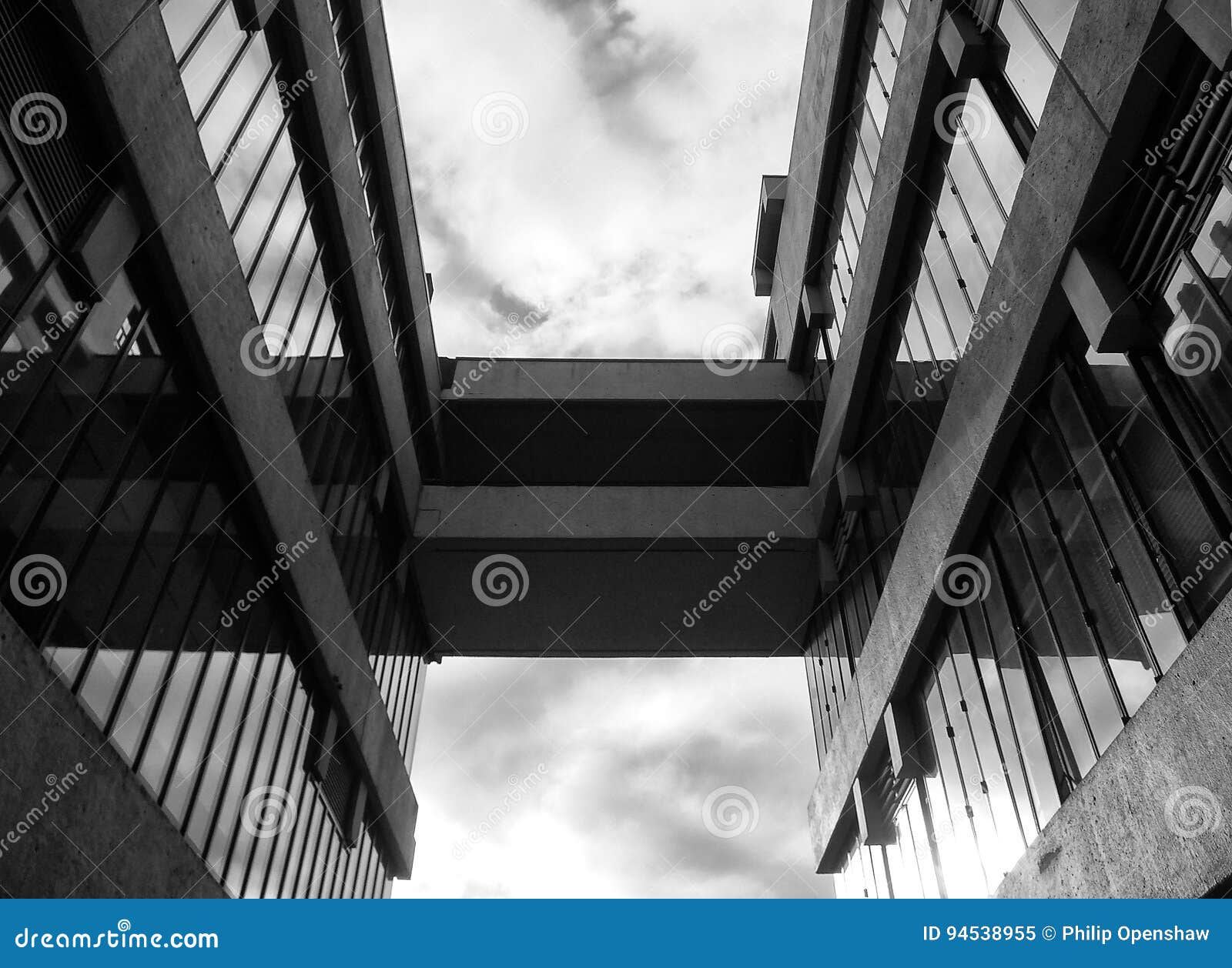 A Bridge between Two Modern Concrete Buildings Stock Image - Image of ...