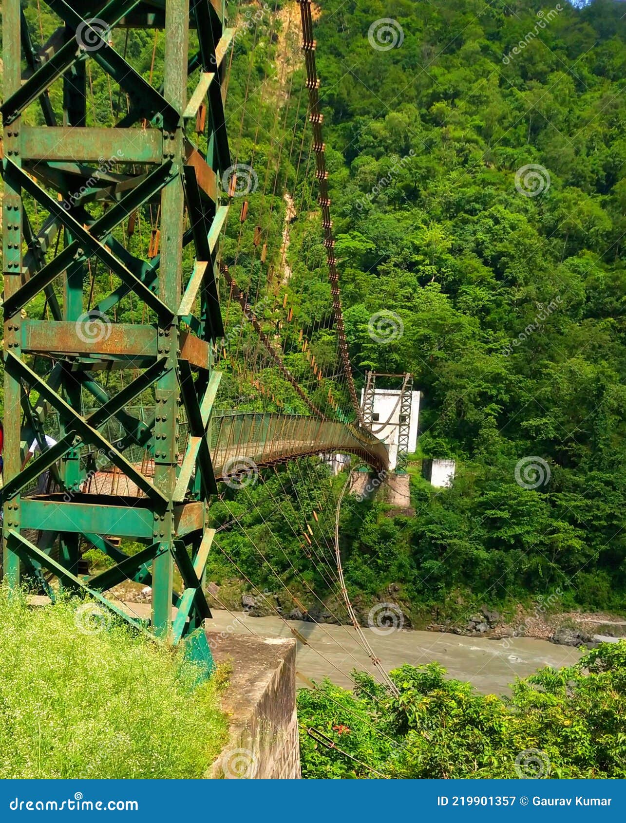 A Bridge between Two Mountains Stock Image - Image of bridge, green ...