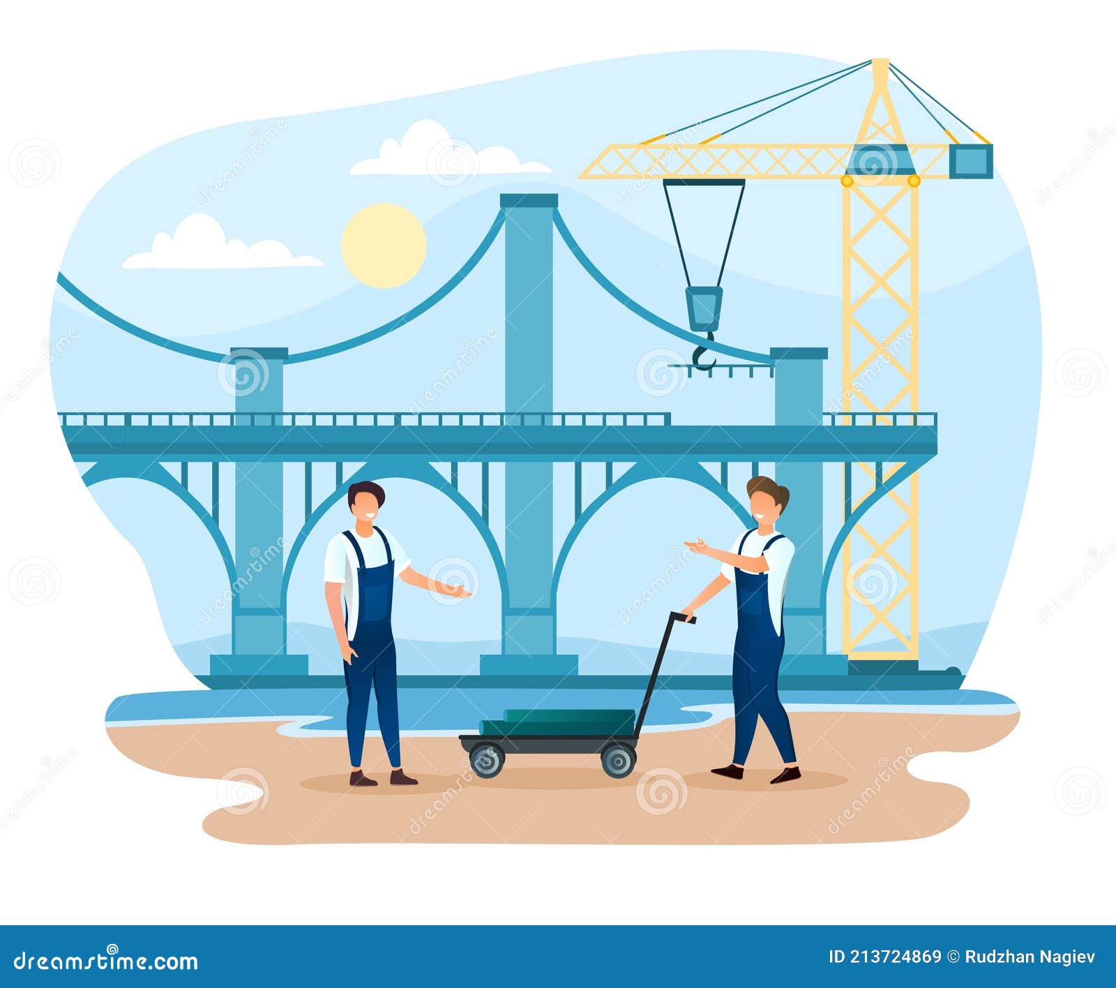 Bridge Under Construction Building Work Process Stock Vector ...