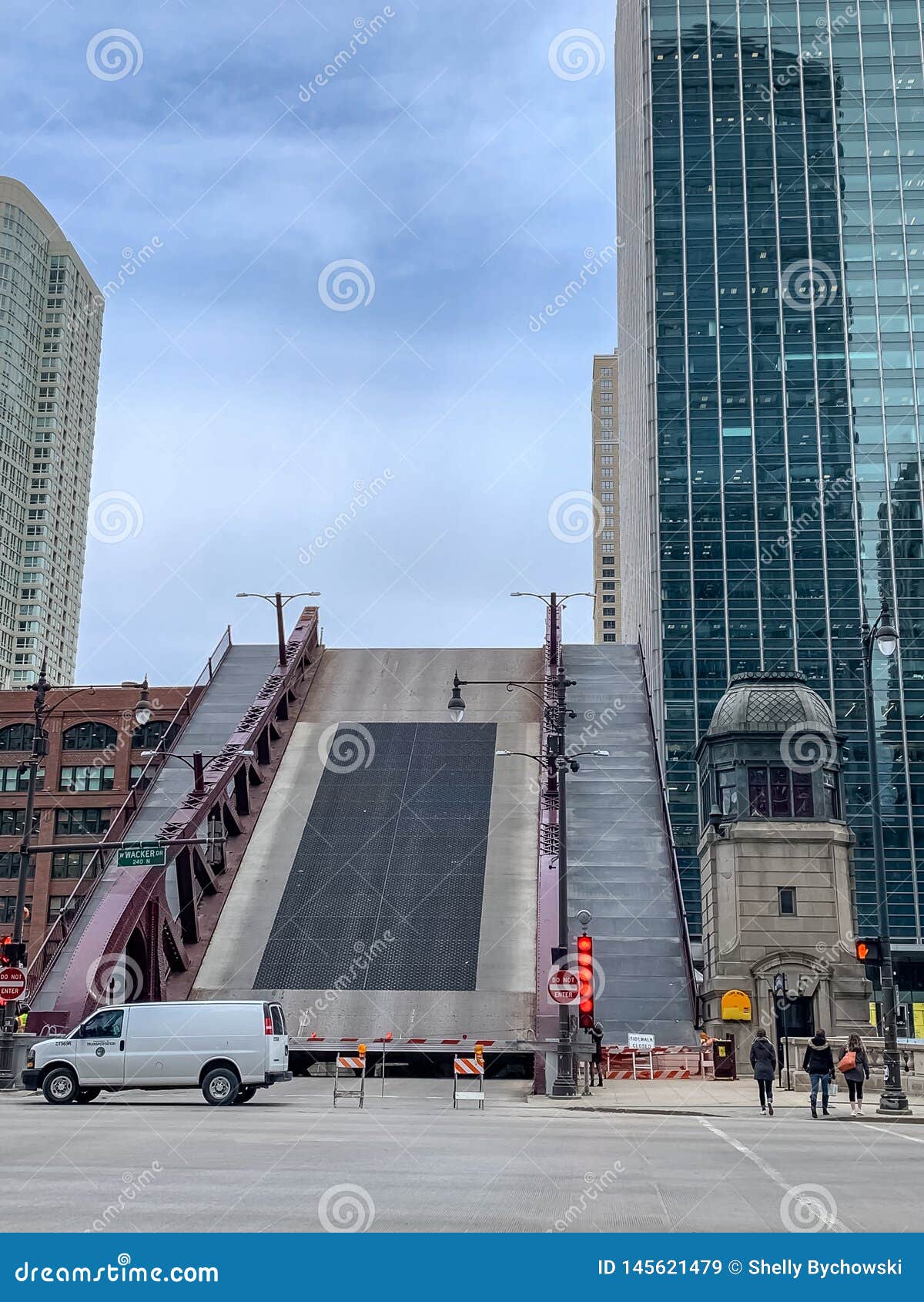 Chicago Dearborn Street Bridge Over River, High Rise Buildings ...