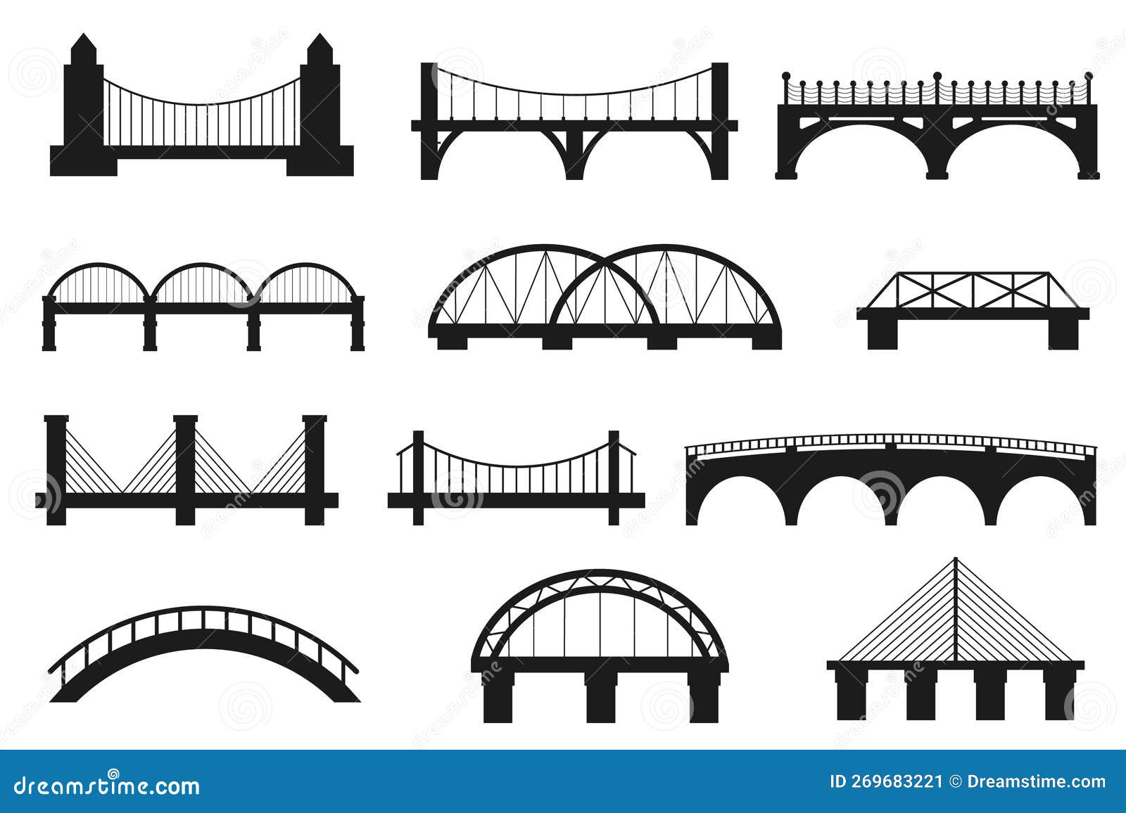 Bridge vector icon set stock vector. Illustration of highway - 269683221