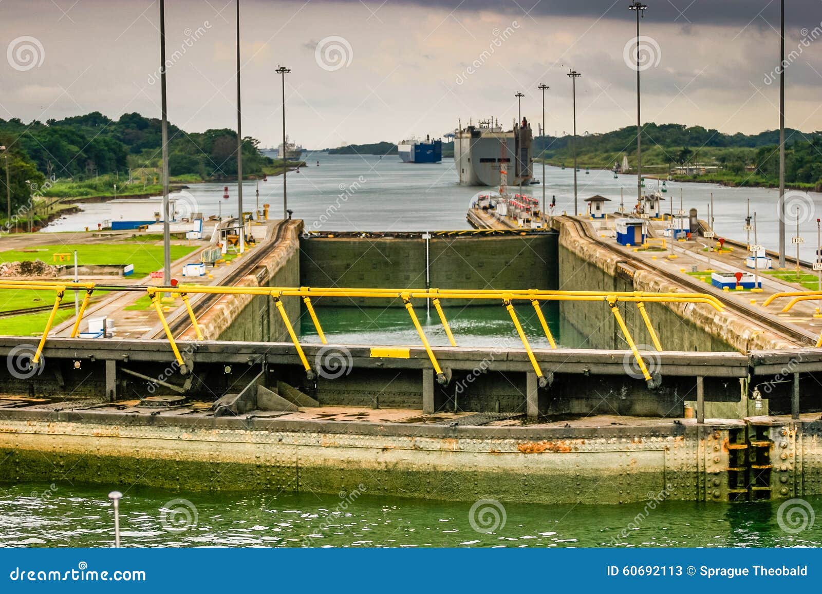 Bridge View of a Lock in the Panama Canal Stock Image - Image of ...