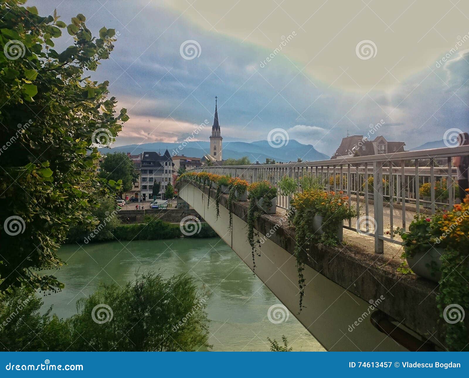 Bridge in Villach stock image. Image of villach, river - 74613457