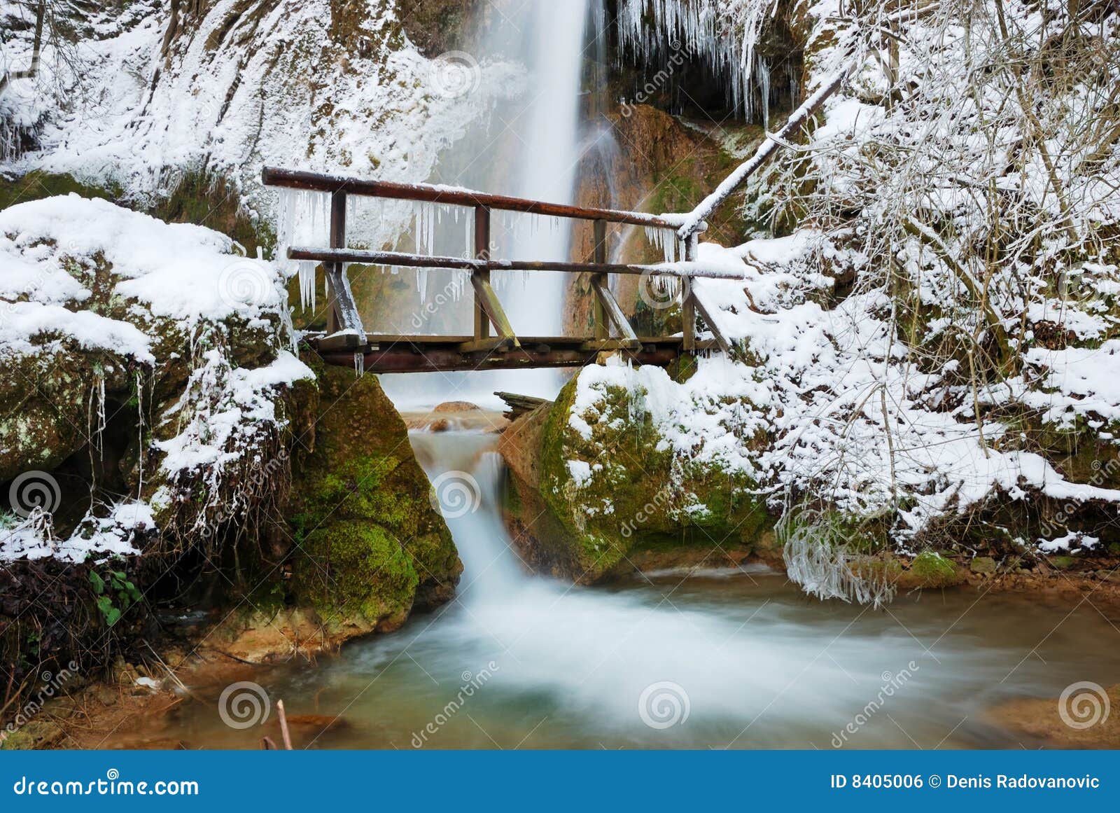 Bridge with Waterfall in Winter Stock Photo - Image of motion, national ...