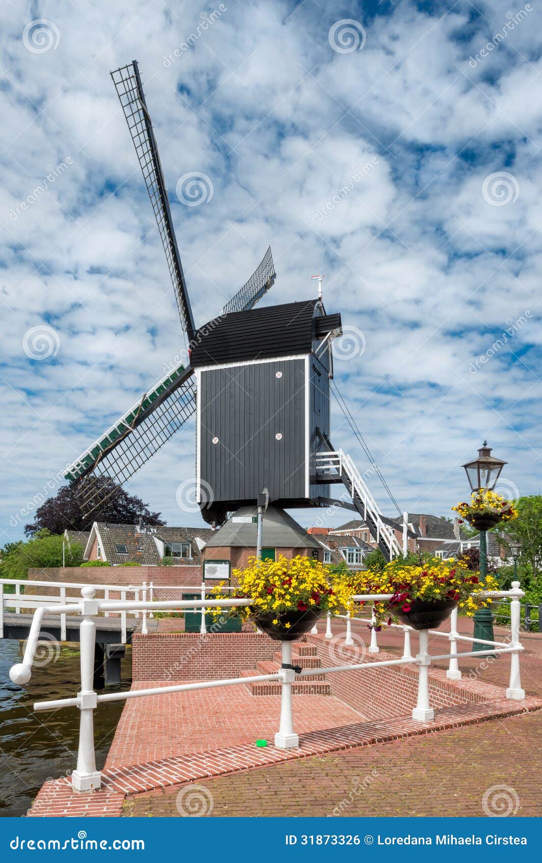 Bridge and Windmill in Netherlands Stock Photo - Image of scene, water ...