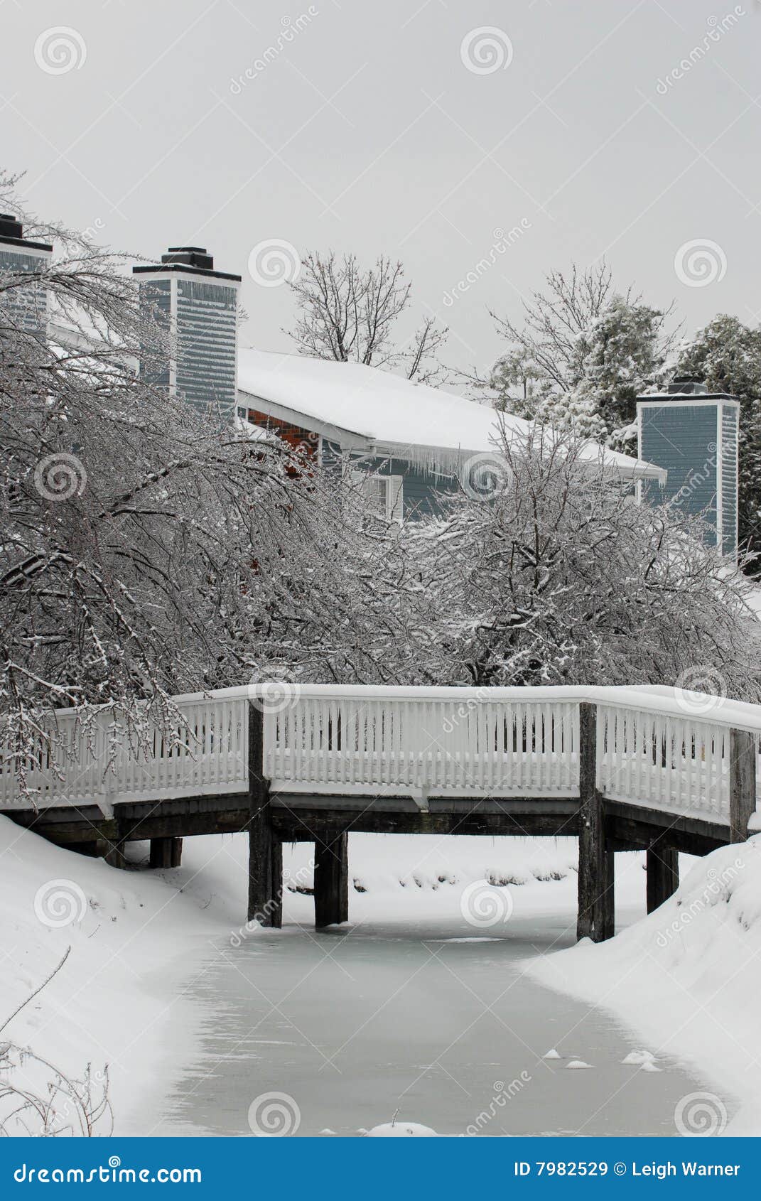 Bridge in Winter Snow and Ice Stock Image - Image of freezing, small ...