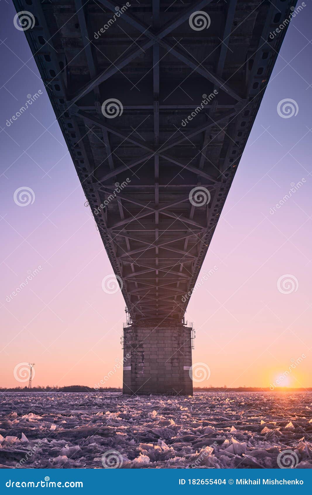 Bridge through Zeya River at Sunrise Stock Photo - Image of road ...