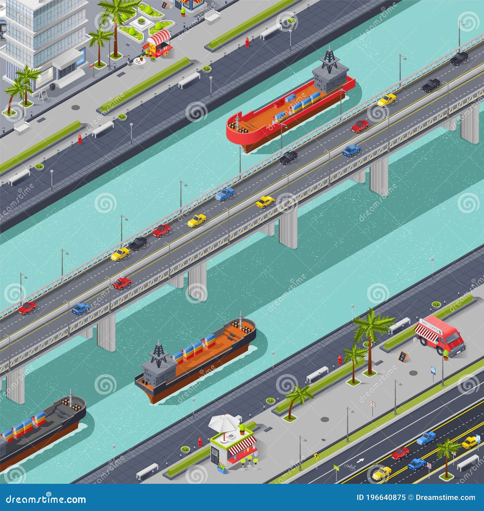 Bridges in City Isometric Composition Stock Vector - Illustration of ...