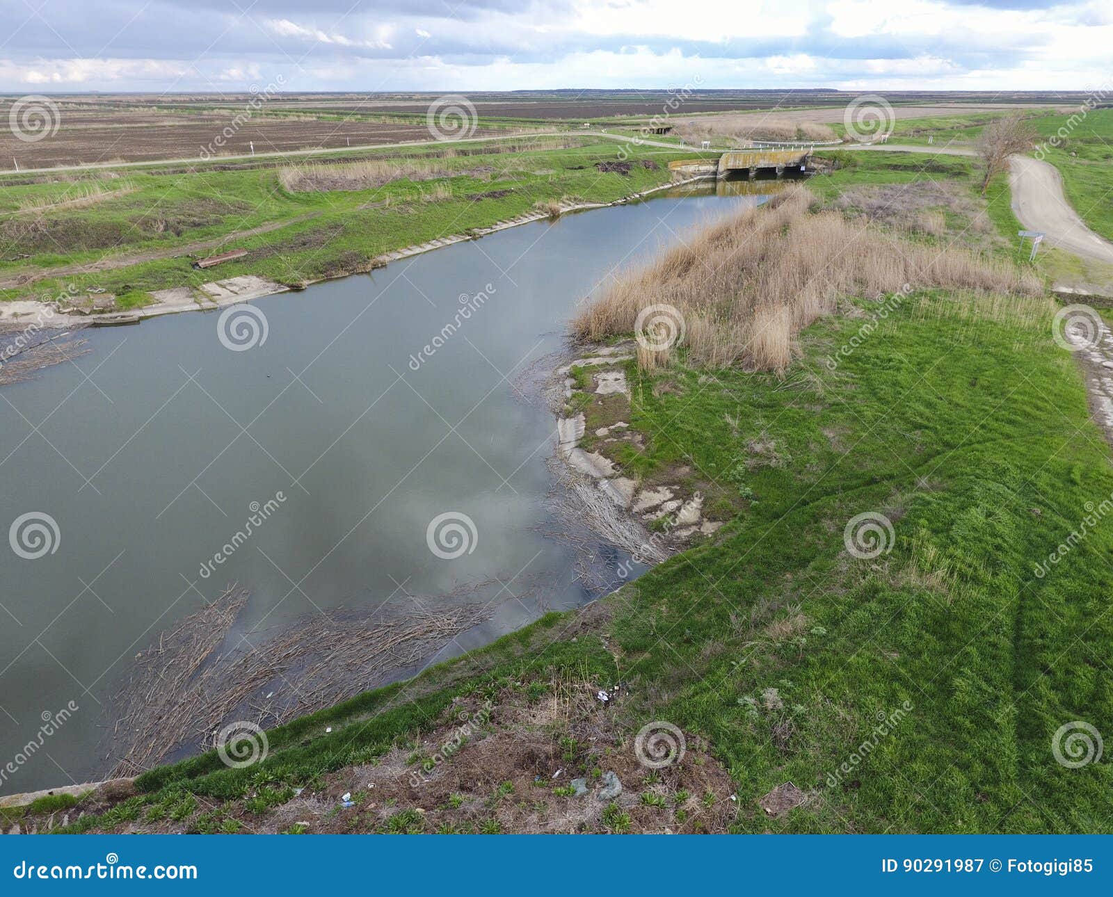 Bridges through Irrigation Canals. Rice Field Irrigation System Stock ...