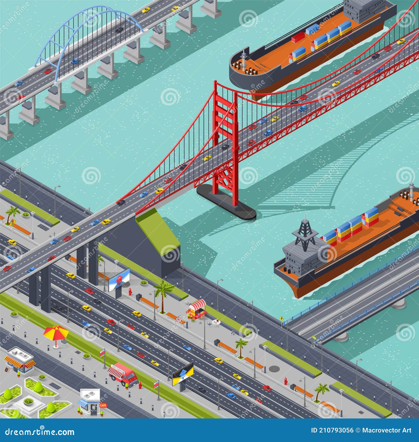 Bridges Isometric Web Banner, City Infrastructure Cartoon Vector ...