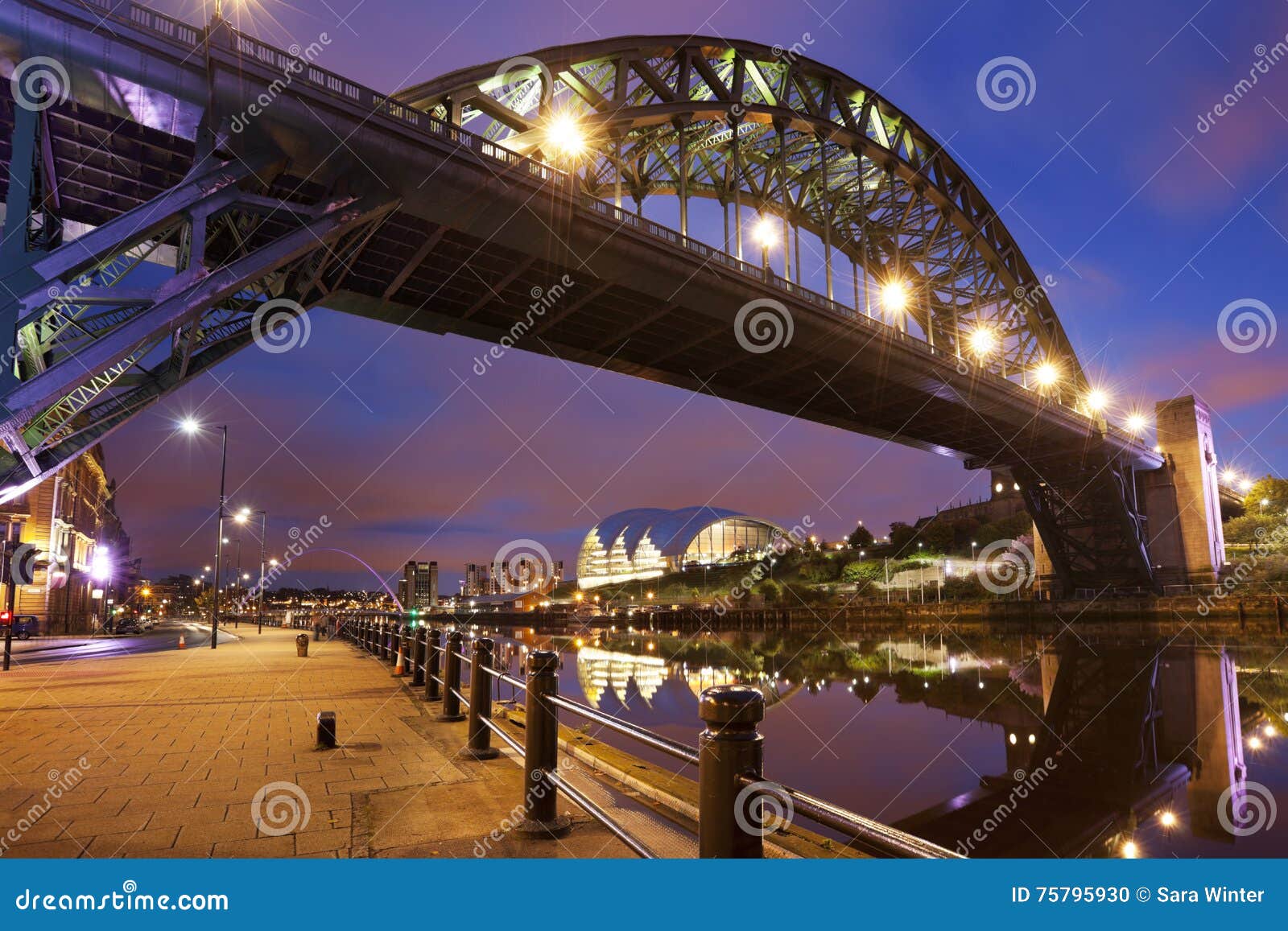 Bridges Over the River Tyne in Newcastle, England at Night Editorial ...