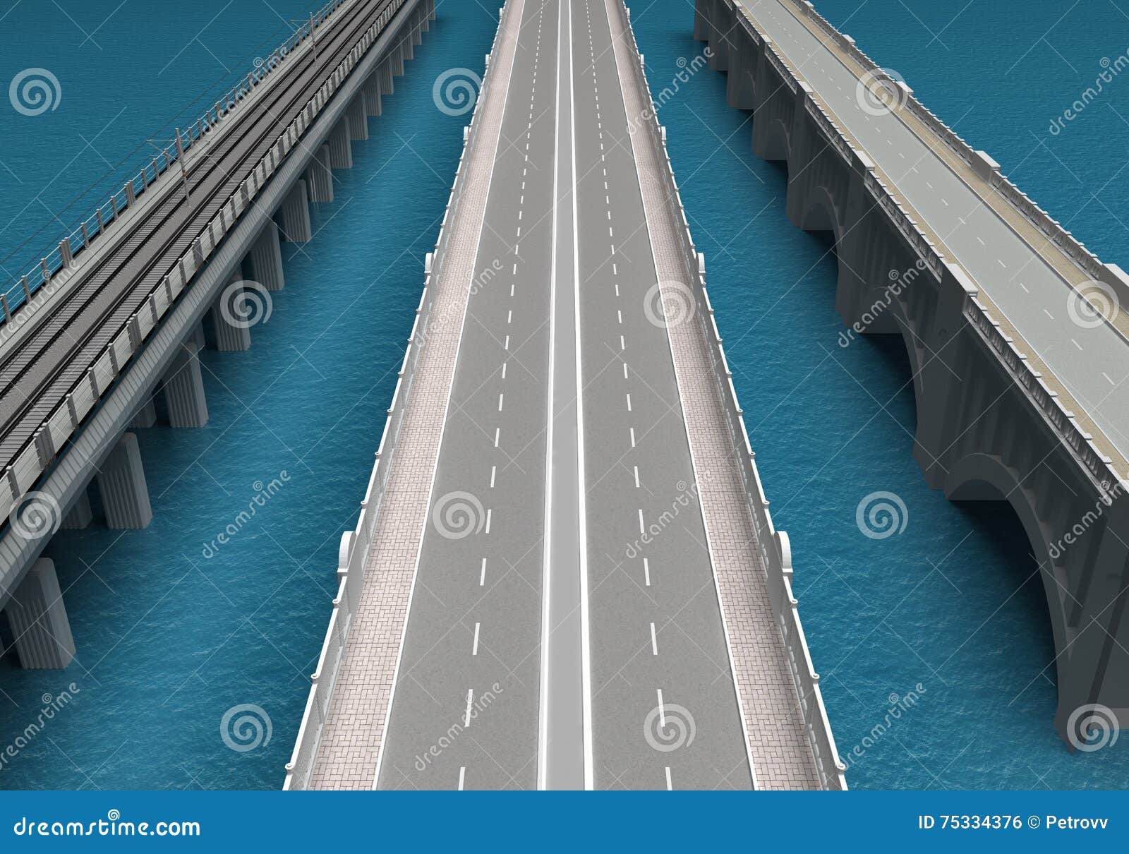 Bridges Over the Sea . 3d Rendering Stock Illustration - Illustration ...