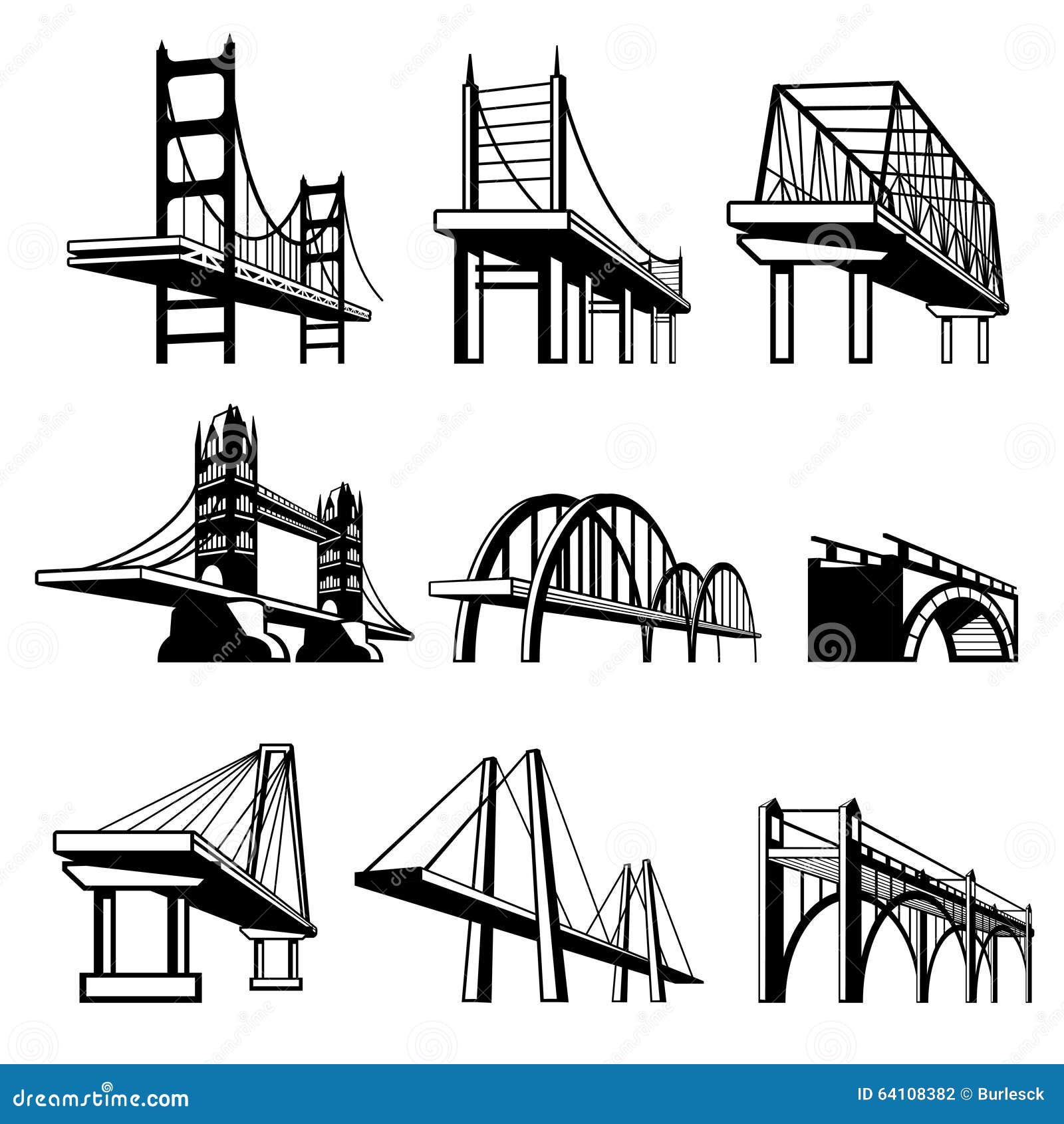Bridges in Perspective Vector Icons Set Stock Vector - Illustration of ...
