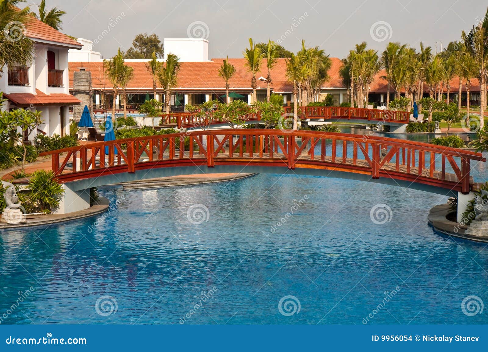 Bridges at a Tropical Resort Stock Photo - Image of apartment, blue ...