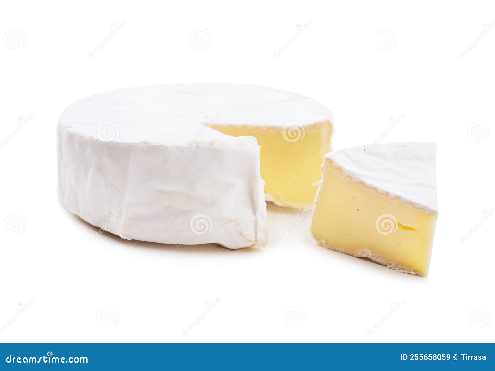 Brie Cheese Set with a Triangular Section Cut Out Stock Image - Image ...