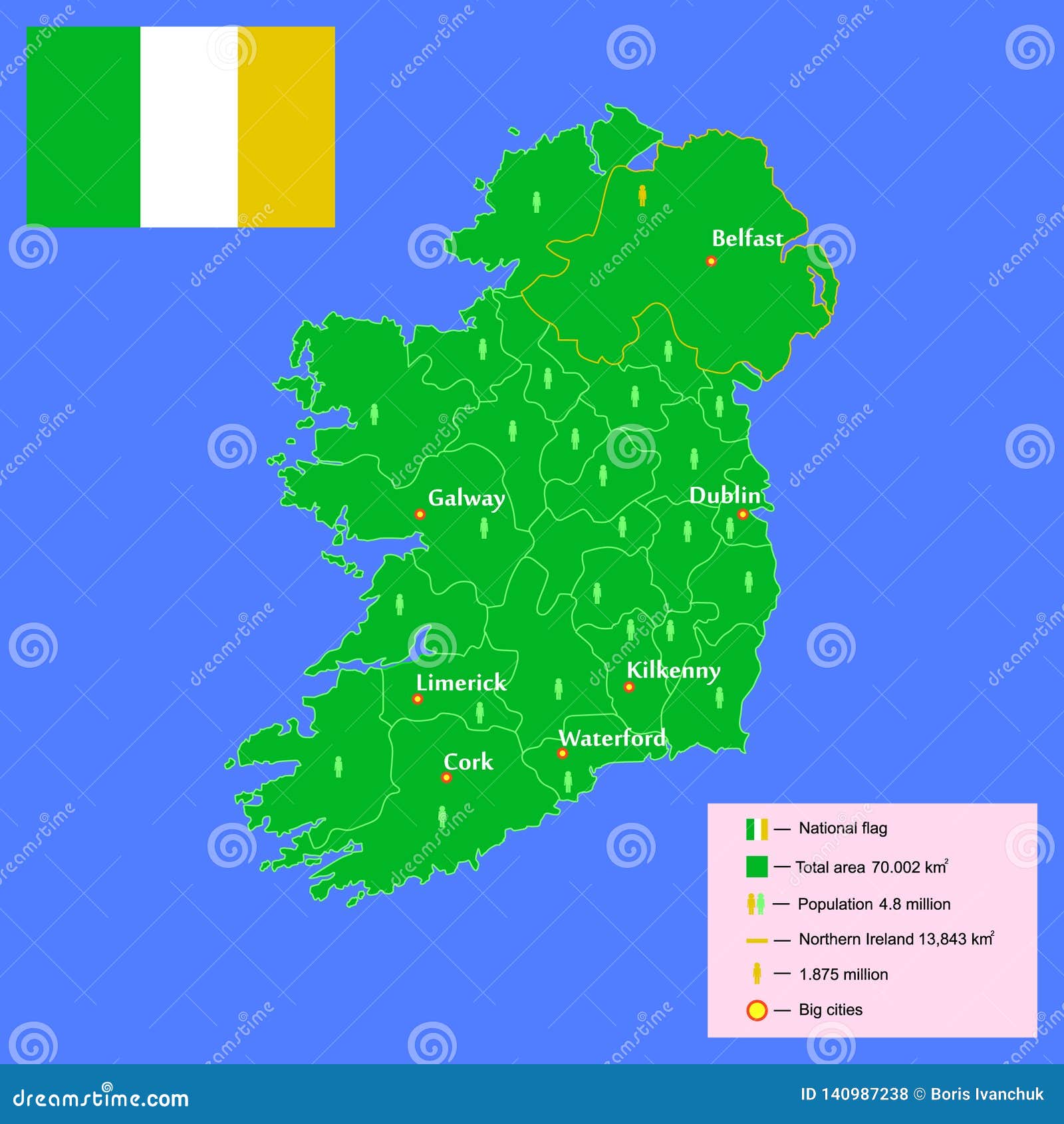 Map of Ireland with Brief Information about the State. Infographics ...