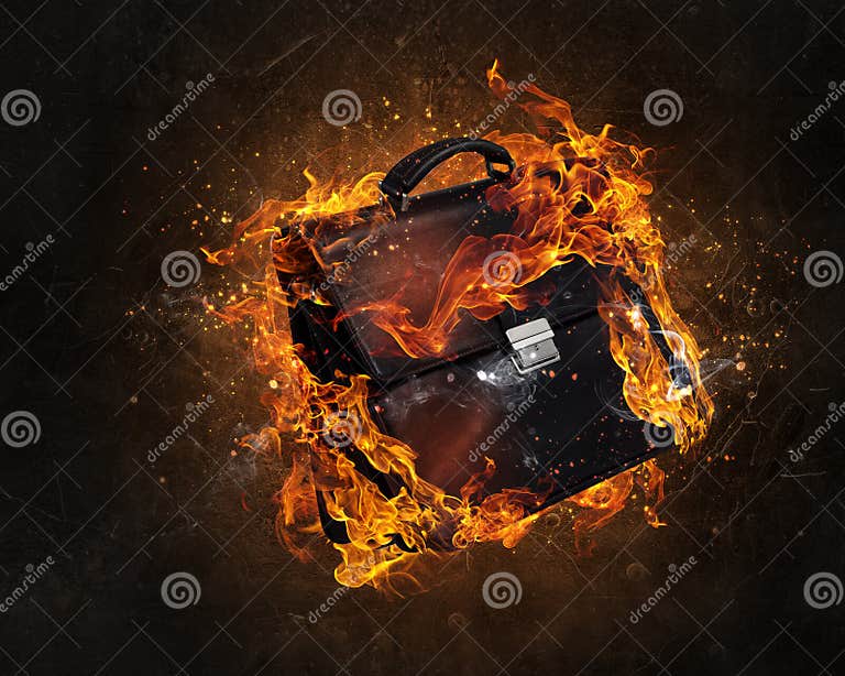 Briefcase burning in fire stock photo. Image of bonfire - 68409400