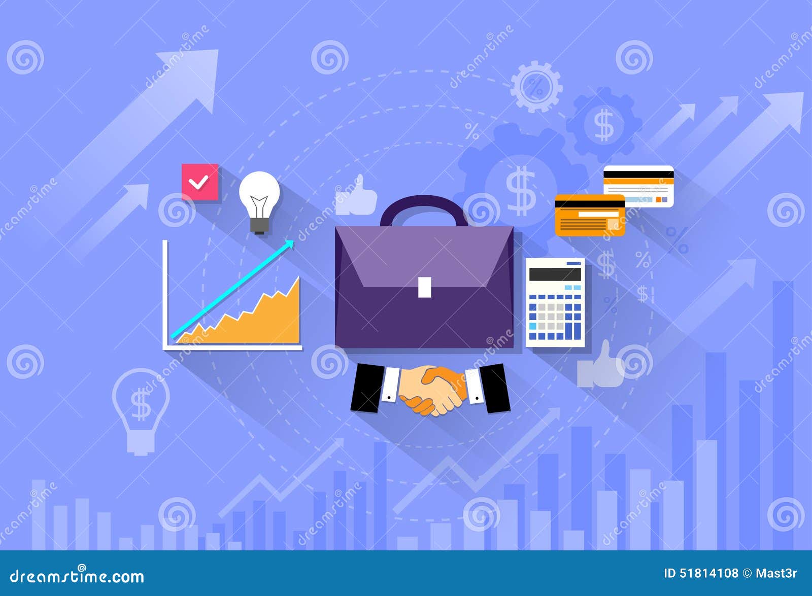 Briefcase Handshake Financial Chart Flat Vector Stock Vector ...